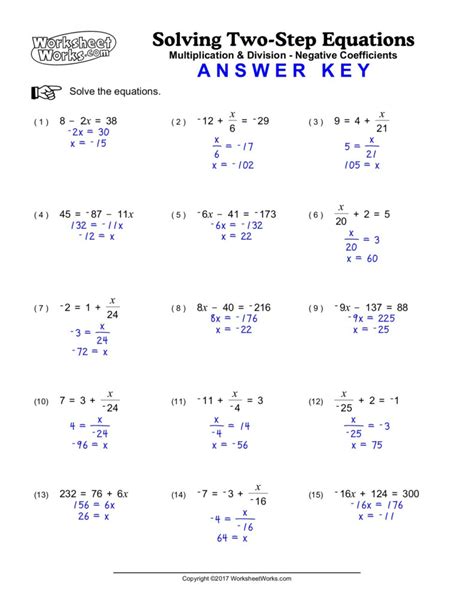 Two Step Equations Multiplication And Division Worksheet Pdf