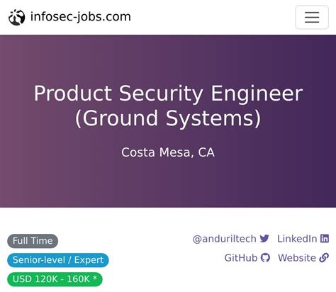 Hiring Product Security Engineer Ground Systems In Costa Mesa Ca Rinfosecjobs