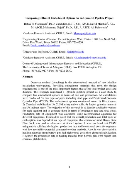Pdf Comparing Different Embedment Options For An Open Cut Pipeline Project
