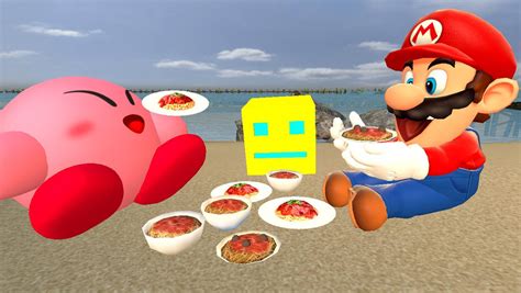 Mario And Kirby Eating Spaghetti But I Add Robtop By Cpendash On Deviantart