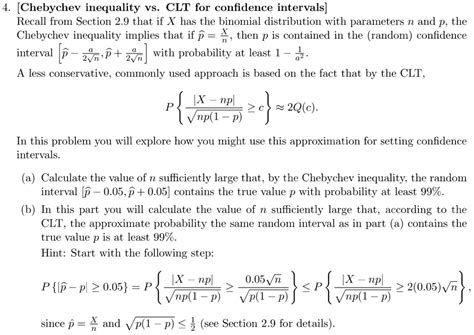Solved 1 [chebychev Inequality Vs Clt For Confidence Intervals] Recall From Section 2 9 That