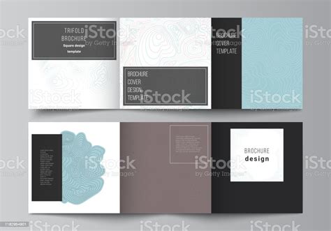 편집 가능한 레이아웃의 검은색 색상 최소 벡터 그림입니다 현대 크리에이티브는 삼중 사각형 브로셔 또는 전단지를위한 디자인 템플릿을 다룹니다 지형 윤곽지도 추상 단색 배경