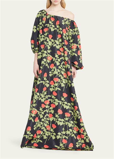 Bernadette Rose Print One Shoulder Gown Bergdorf Goodman