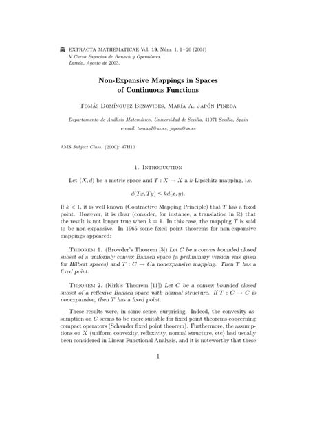 Pdf Non Expansive Mappings In Spaces Of Continuous Functions