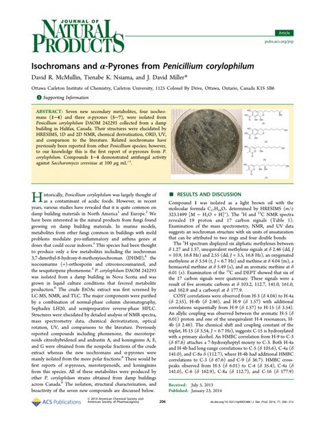 Pdf Secondary Metabolites From Penicillium Corylophilum Isolated From