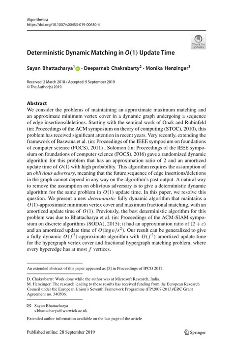 [pdf] deterministic dynamic matching in o 1 update time