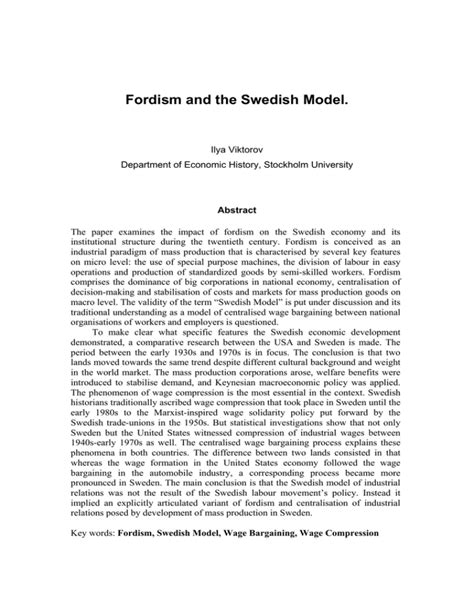 Fordism And The Swedish Model