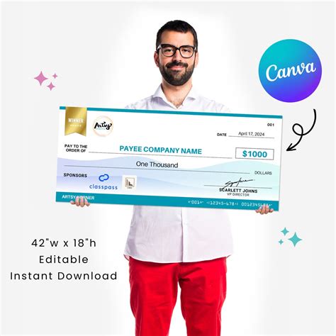 Large Cheque 8 0 42 X 18 Perfect For Charity Fundraising Event Editable In Canva