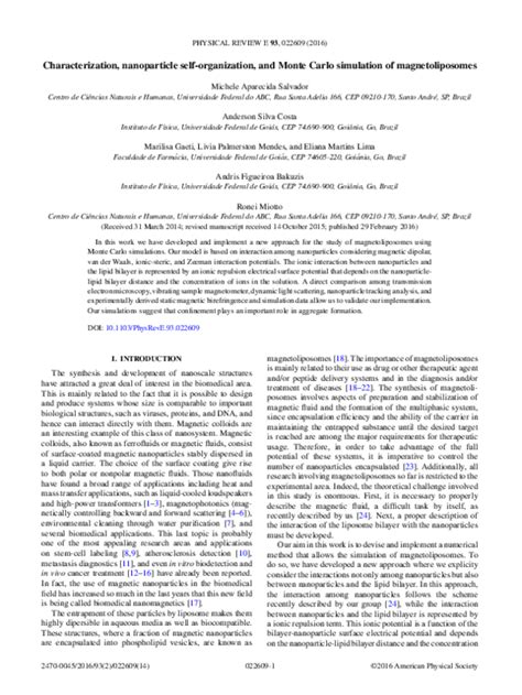Pdf Characterization Nanoparticle Self Organization And Monte Carlo