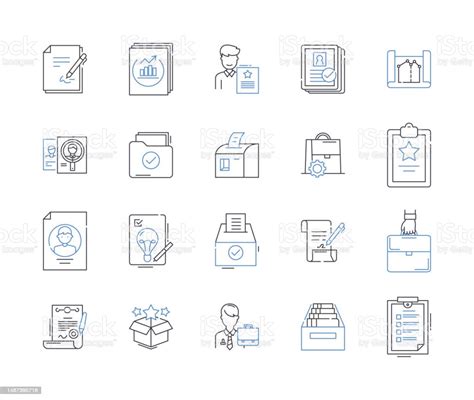 전문 레코드 라인 아이콘 컬렉션입니다 문서 보고서 기록 아카이브 파일링 카탈로그 정보 벡터 및 선형 그림 자료 목록 기록 보관소 개략 표시 세트 선서 진술서에 대한 스톡