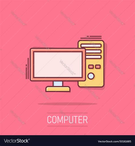 Pc Computer Icon In Comic Style Desktop Cartoon Vector Image