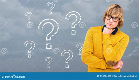 Man Thinking With Stencil Question Marks Royalty Free Stock Photo CartoonDealer Com 114774063