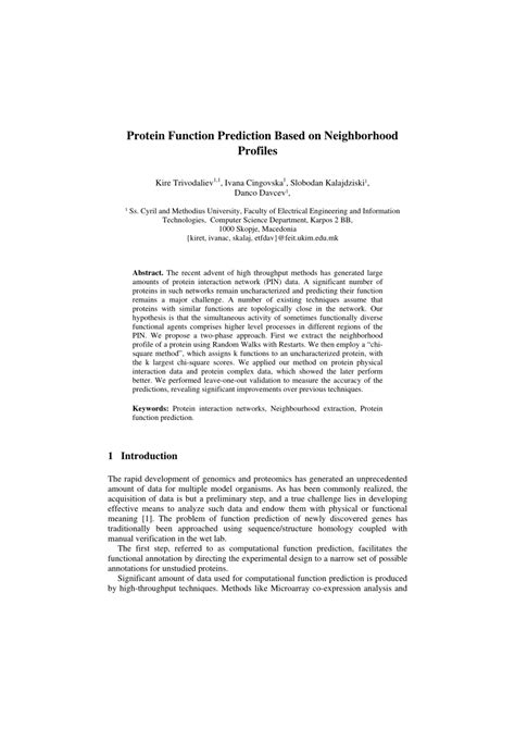 Full Article Protein Function Prediction Based On Neighborhood Profiles