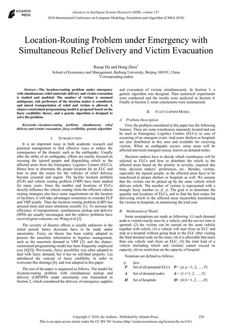 Pdf Location Routing Problem Under Emergency With Simultaneous Relief Delivery And Victim