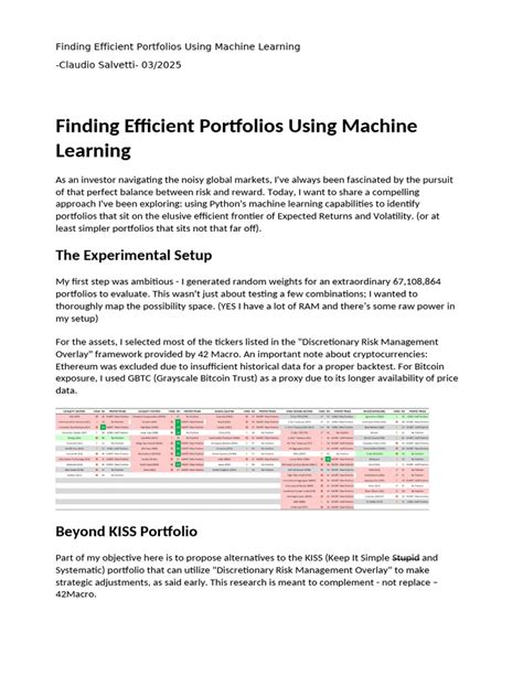 Finding Efficient Portfolios Using Machine Learning Claudio Salvetti 03 2025 Pdf Modern