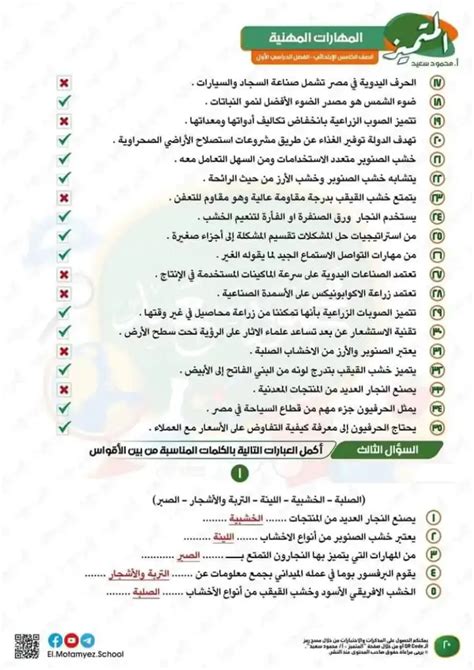 نماذج امتحانات مهارات مهنية للصف الخامس الابتدائي منهج شهر نوفمبر شبابيك