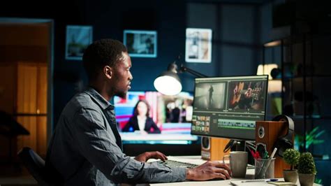 Young Filmmaker Working On Media Post Production From Agency Office Ensuring Editing Timeline