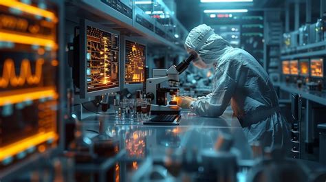 Premium Photo Man Analyzing Data On Computer Screen In Laboratory