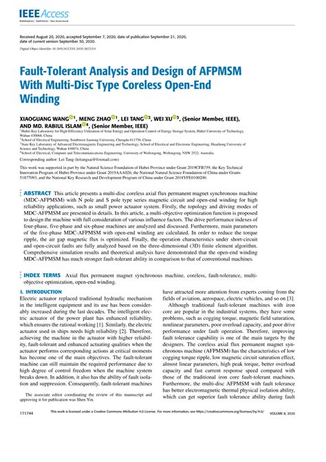 Pdf Fault Tolerant Analysis And Design Of Afpmsm With Multi Disc Type