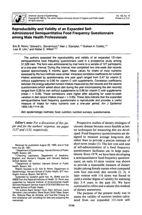 Pdf Reproducibility And Validity Of An Expanded Self Administered Semiquantitative Food