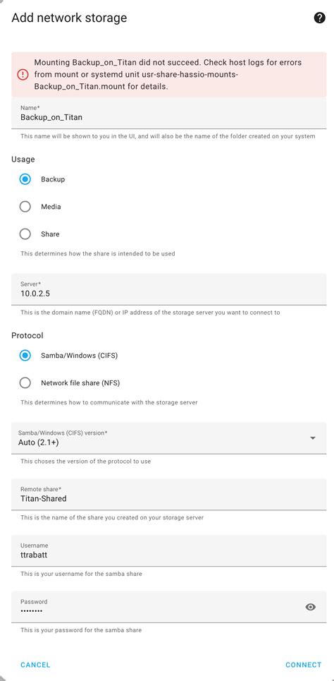 Error While Adding Cifs Storage Configuration Home Assistant Community