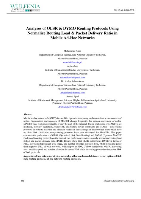 Pdf Analyses Of Olsr And Dymo Routing Protocols Using Normalize Routing Load And Packet Delivery