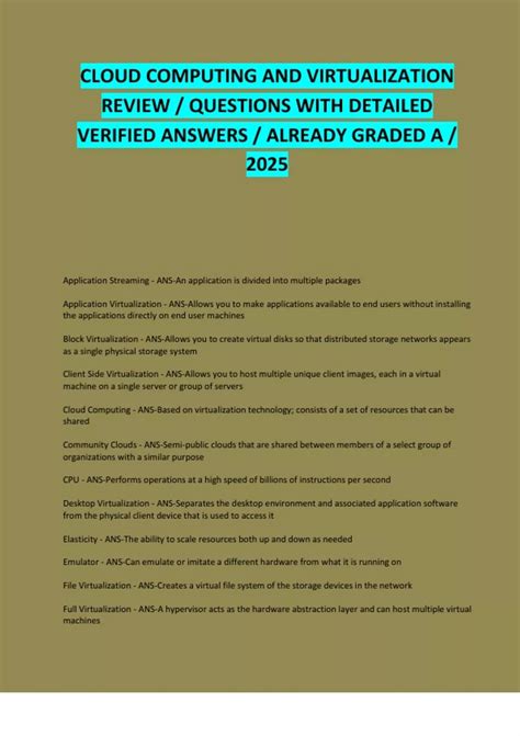Cloud Computing And Virtualization Review Questions With Detailed Verified Answers A Grade