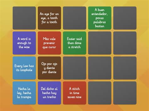 Proverbs And Idioms Matching Pairs