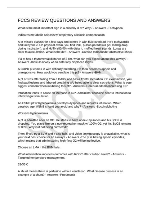 FCCS REVIEW QUESTIONS AND ANSWERS FCCS Stuvia US