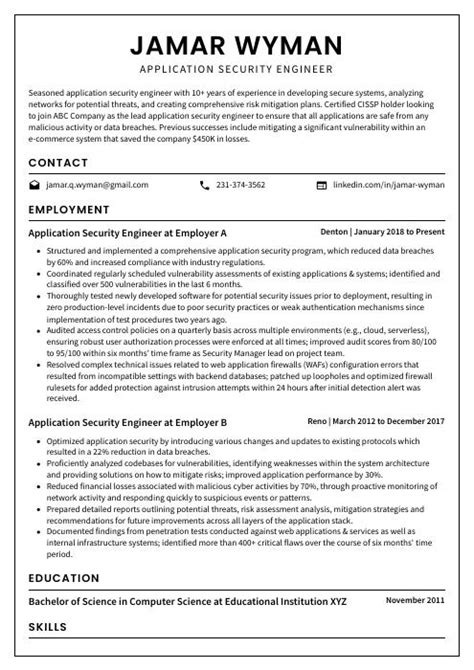 Application Security Engineer Resume Cv Example And Writing Guide