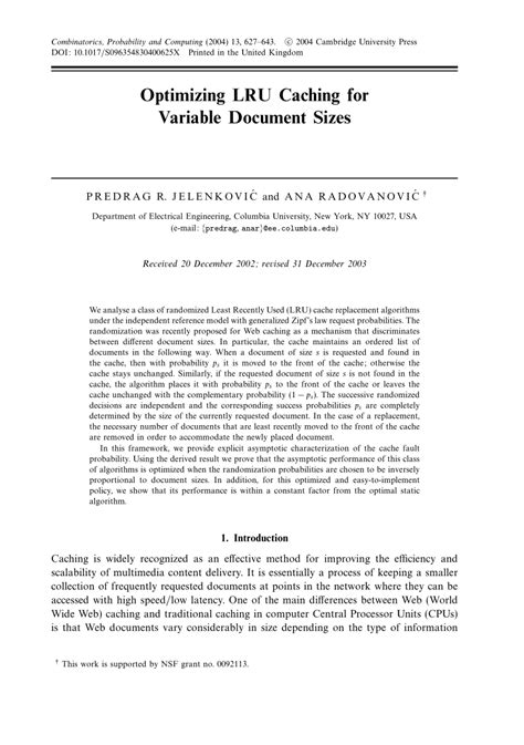 Pdf Optimizing Lru Caching For Variable Document Sizes