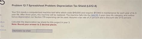 Solved Problem 12 7 Spreadsheet Problem Depreciation Tax Chegg Com