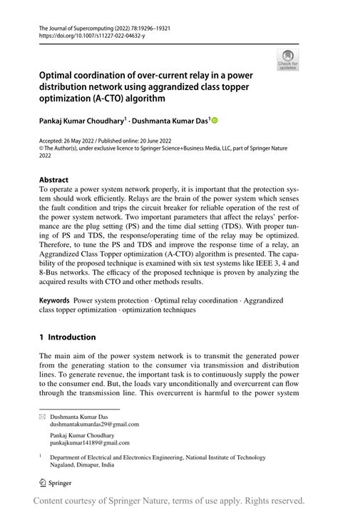 Optimal Coordination Of Over Current Relay In A Power Distribution