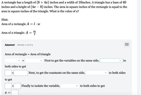Solved A Rectangle Has A Length Of X Inches And A Width Chegg Com