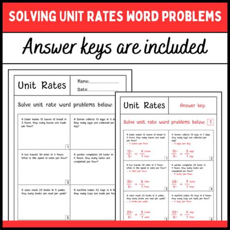 Practice Solving Finding Unit Rates Word Problems Worksheets With