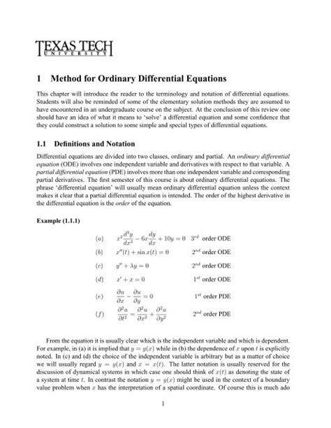 1 Method For Ordinary Differential Equations