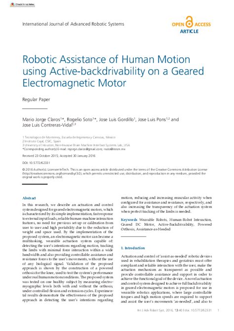 Pdf Robotic Assistance Of Human Motion Using Active Backdrivability