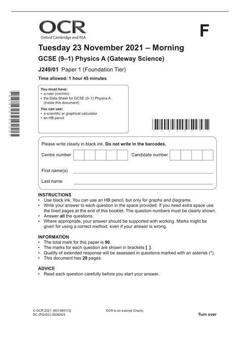 Gcse 9 1 Physics A Gateway Science J249 01 Paper 1 Foundation Tier Best Exam Revision For