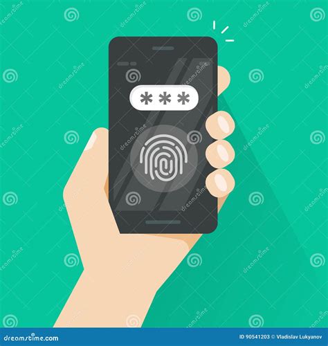 Hand With Smartphone Unlocked With Fingerprint And Password Field