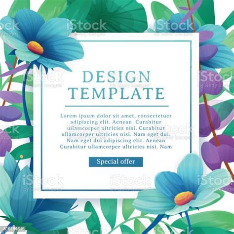 꽃 장식으로 배너 디자인 서식 파일입니다 꽃 장식으로 사각형 프레임 잎 잔 가지 텍스트 배경 여름 꽃다발에 대 한 장소 초대 벡터입니다 기업 재무와 산업에 대한 스톡 벡터