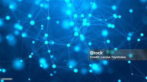 색깔 있는 선과 점들을 연결하는 추상적인 배경 네트워크 연결 구조 데이터 교환 디지털 기술 디자인 3d 렌더링 개념에 대한 스톡