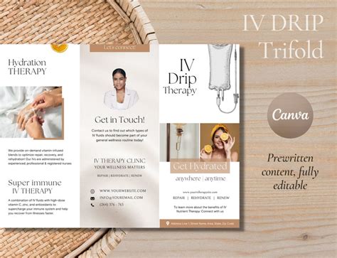 Iv Therapy Tri Fold Iv Drip Brochure Iv Hydration Flyer Vitamin C
