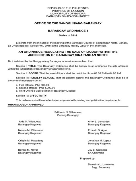 Barangay Ordinance 1 Pdf