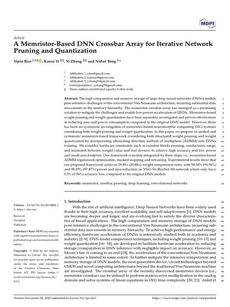 Amemristorbaseddnncrossbararrayforiterativenetworkpruningandquantization Pdf Deep