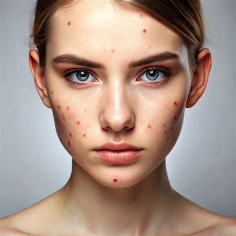 A Woman With Red Spots On Her Face And The Dots On Her Face Premium