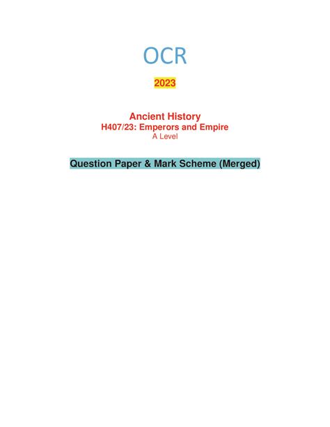 Ocr 2023 Ancient History H40723 Emperors And Empire A Level Question