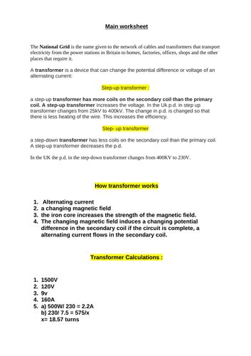 Transformer Gcse 9 1 Revision Teaching Resources
