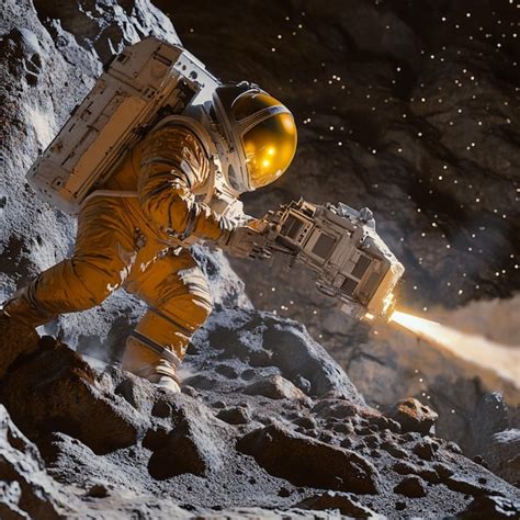 An Autonomous Space Probe Collecting Samples From An Asteroid Premium Ai Generated Image