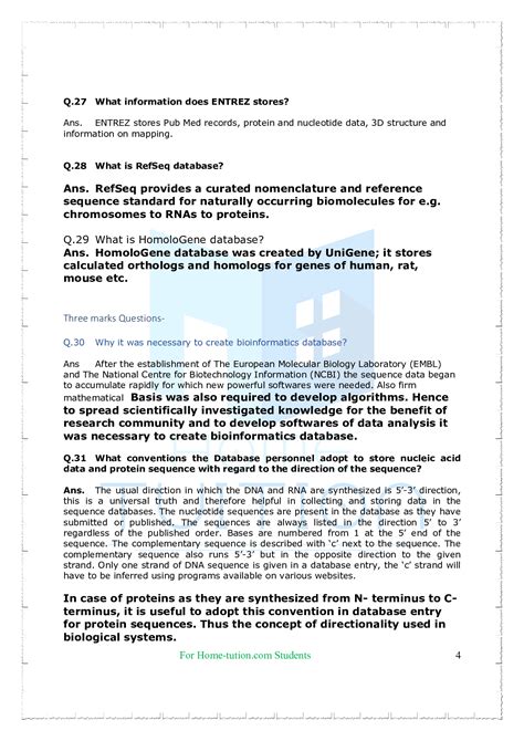 Important Questions For Class 12 Biotechnology Chapter Genomics And Bioinformatics
