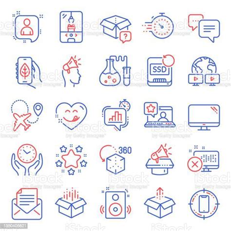 기술 아이콘이 설정됩니다 비디오 컨퍼런스 생태 앱 오픈 박스로 아이콘이 포함되어 있습니다 벡터 갈고리 발톱에 대한 스톡 벡터 아트 및 기타 이미지 Istock